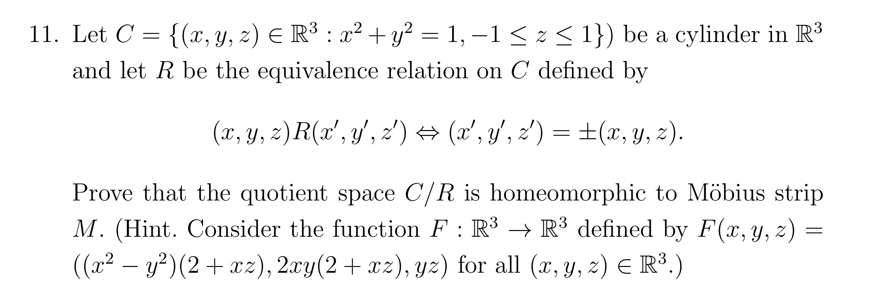 Solved 11. Let C = {(x, y, z) = R³ : x² + y² = 1, −1 ≤ z ≤ | Chegg.com