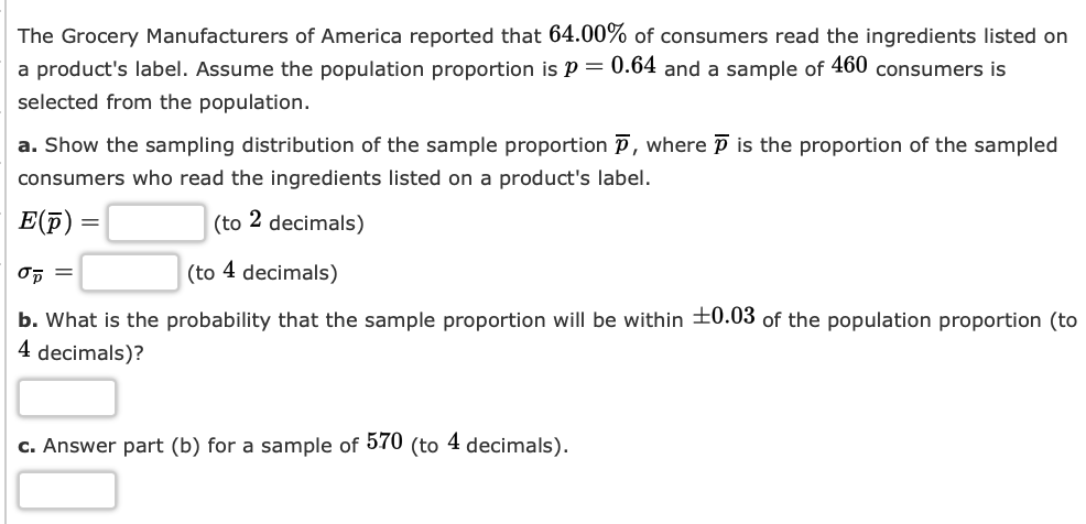 Solved The Grocery Manufacturers of America reported that | Chegg.com