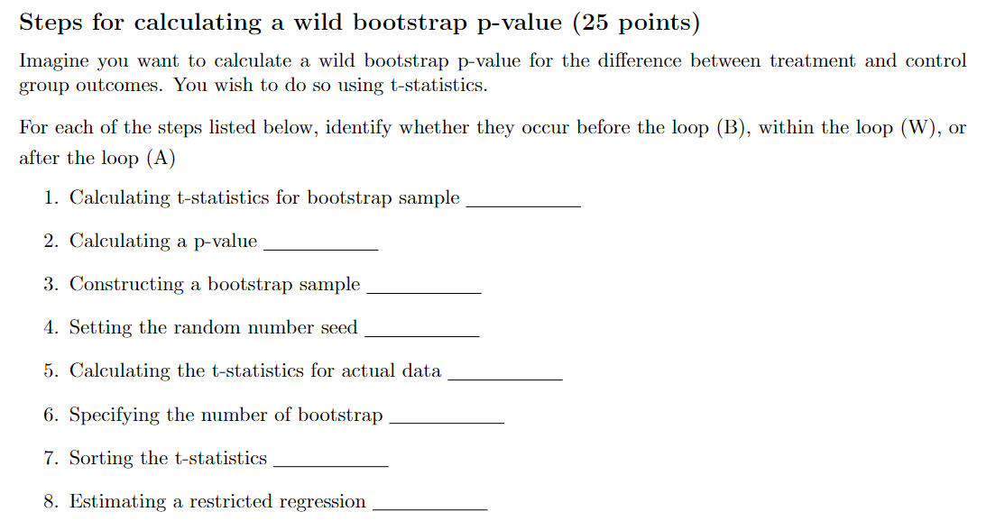 Solved Steps For Calculating A Wild Bootstrap P Value 25 3735