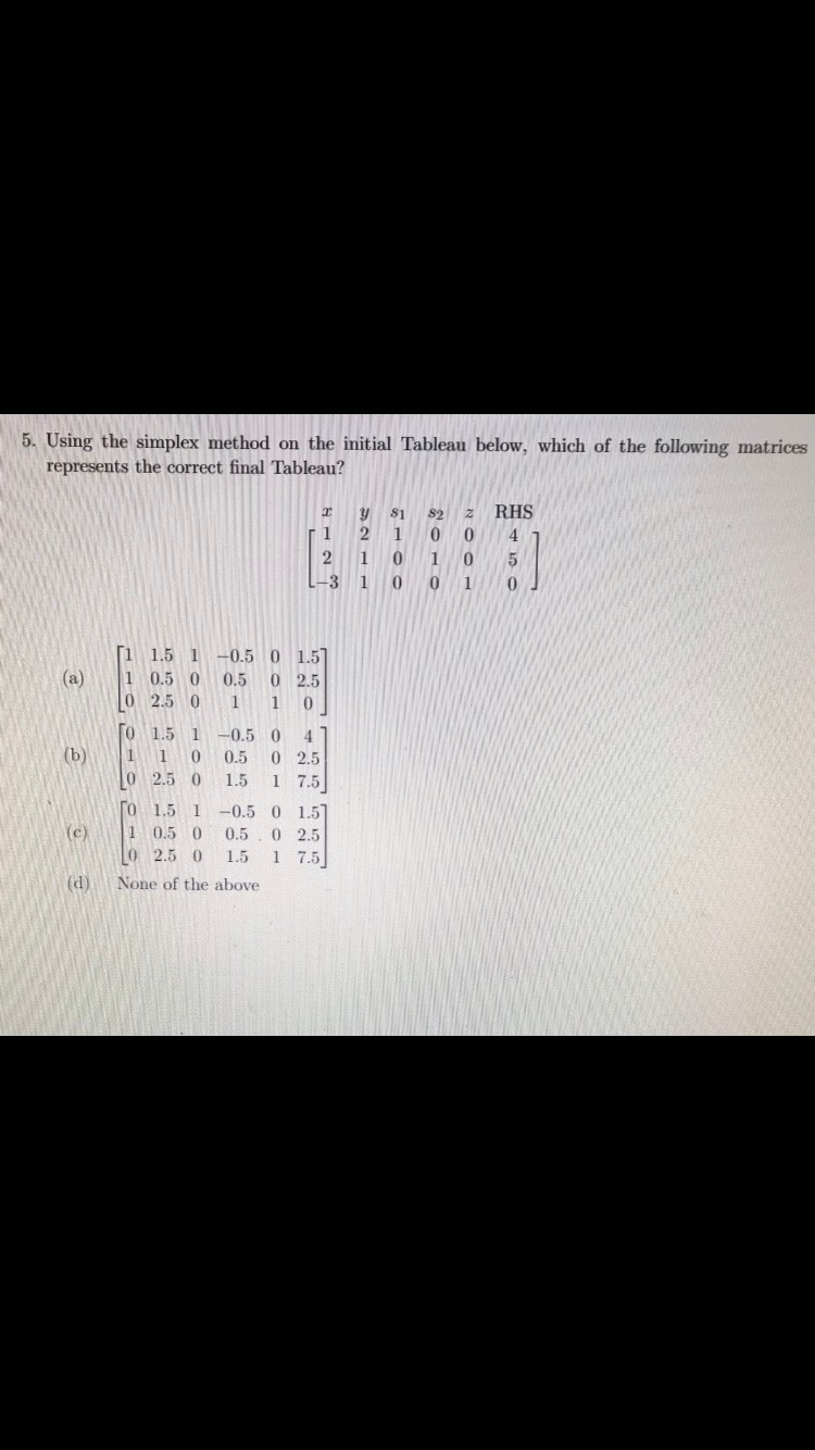 Solved 5. Using the simplex method on the initial Tableau | Chegg.com