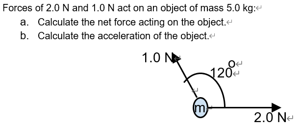 Solved Forces of 2.0 N and 1.0 N act on an object of mass | Chegg.com