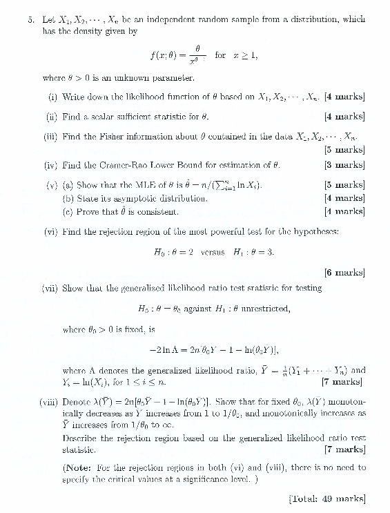 Solved 5. Leb X1,X2,⋯,X1 bo an independent random sample | Chegg.com