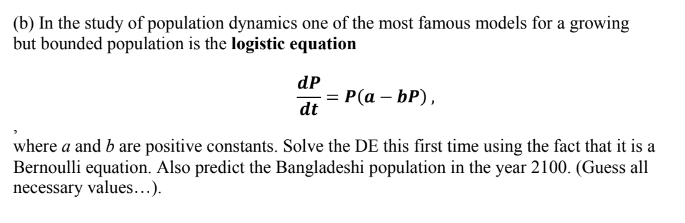 Solved (b) In the study of population dynamics one of the | Chegg.com