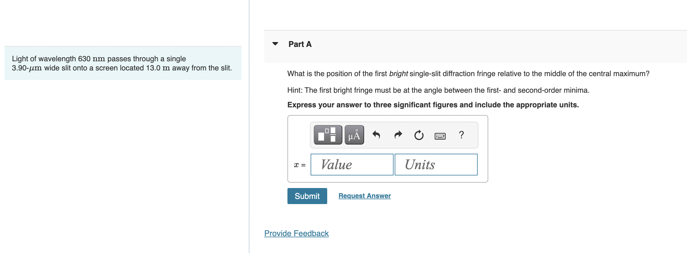 Solved Light of wavelength 630 nm passes through a single | Chegg.com