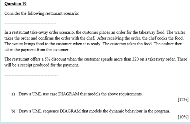 Solved Question 19 Consider the following restaurant | Chegg.com
