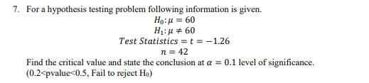 7. For a hypothesis testing problem following | Chegg.com