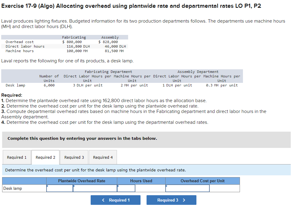 Solved Exercise 17-9 (Algo) Allocating overhead using | Chegg.com