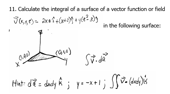 Solved 11. Calculate the integral of a surface of a vector | Chegg.com