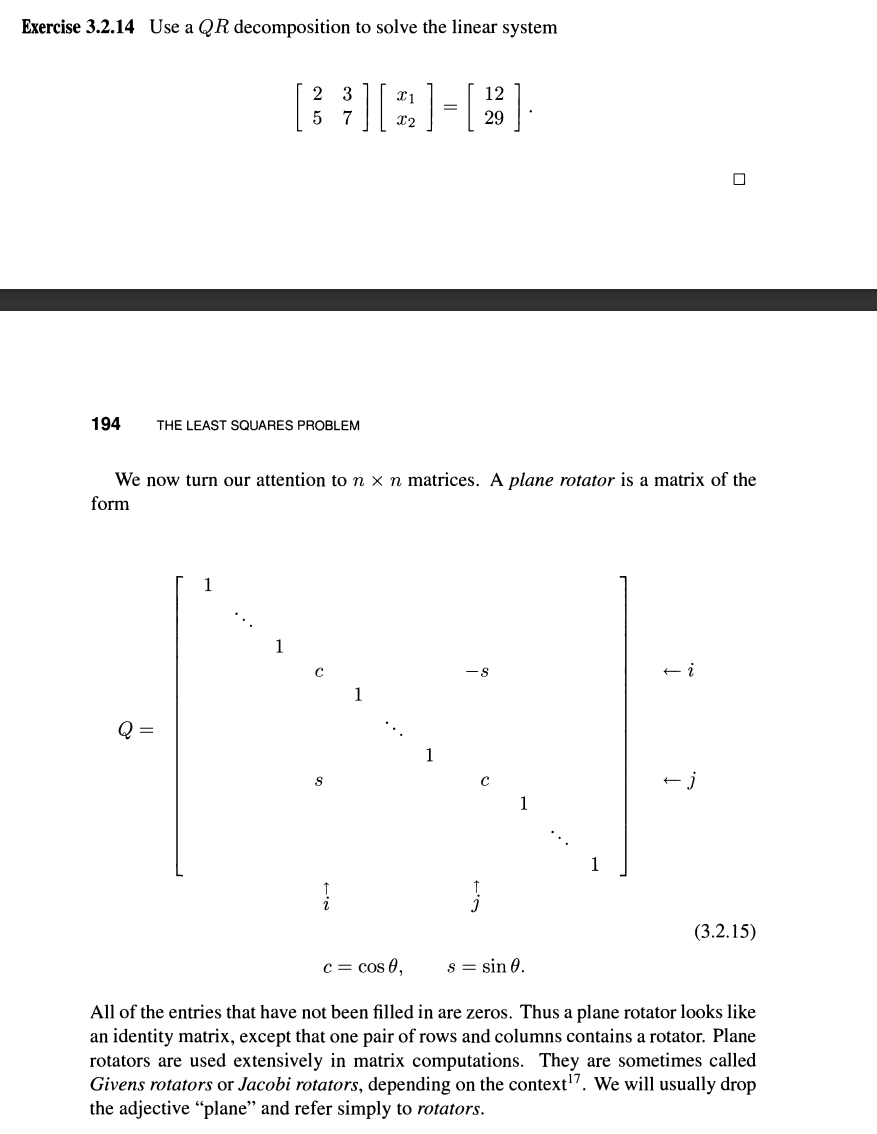 Solved Exercise 3.2.14 Use a QR decomposition to solve the | Chegg.com