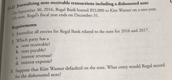 Solved Journalizing note receivable transactions including a | Chegg.com
