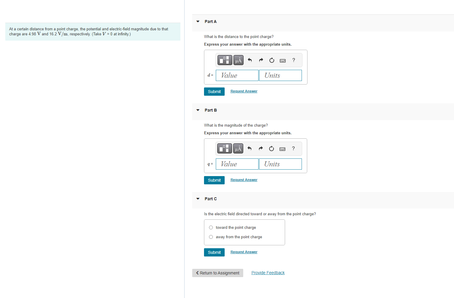 Solved At a certain distance from a point charge, the | Chegg.com
