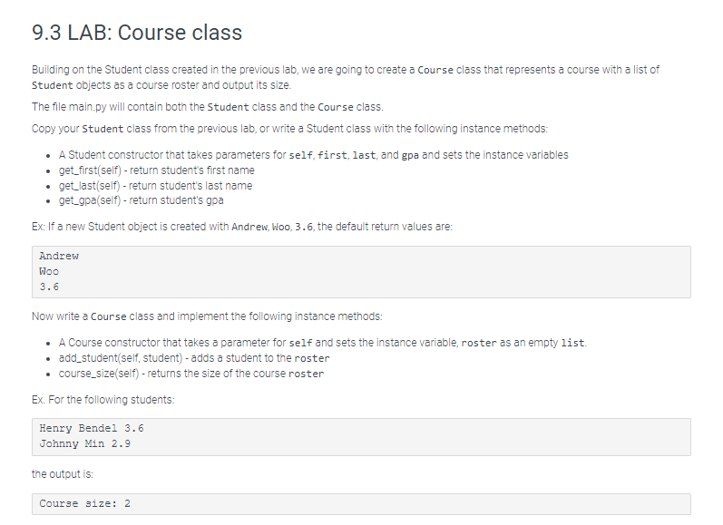 Solved Building on the Student class created in the previous | Chegg.com