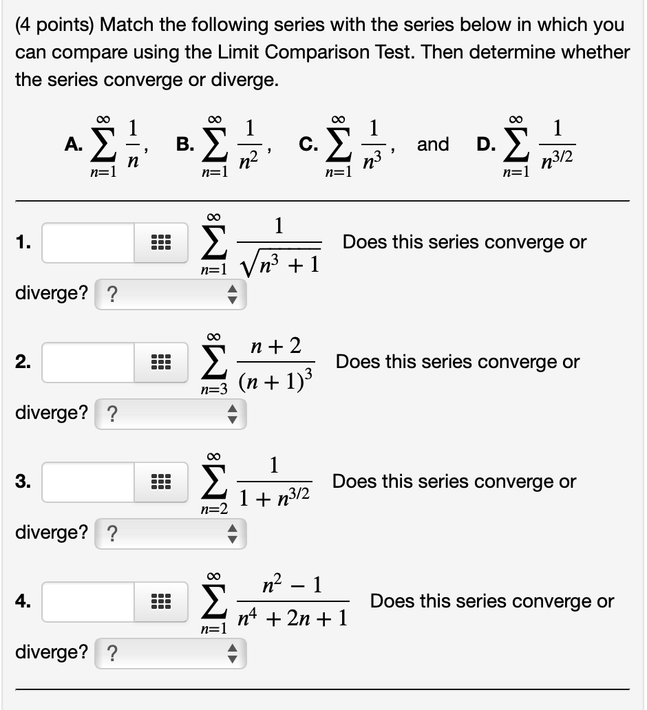 Solved (4 points) Match the following series with the series | Chegg.com