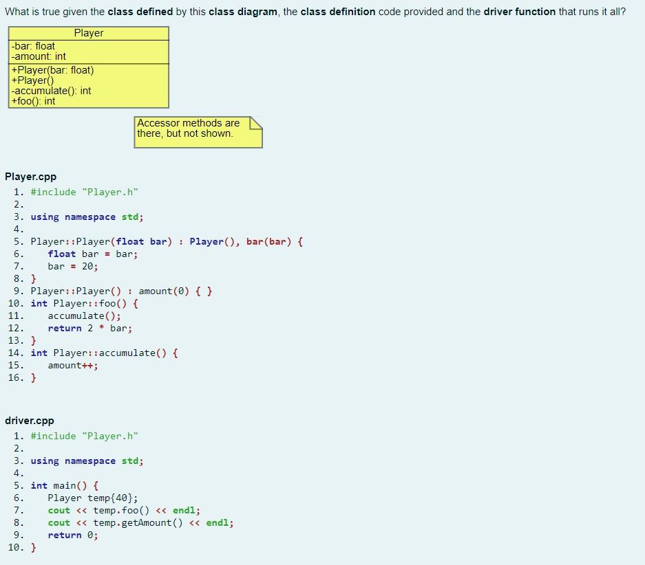 Solved What is true given the class defined by this class | Chegg.com
