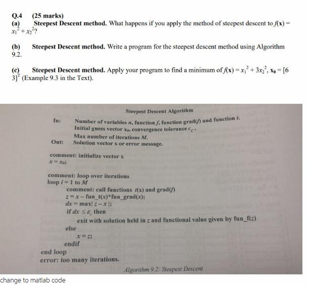 Solved Q.4 (25 marks) (a) Steepest Descent method. What | Chegg.com