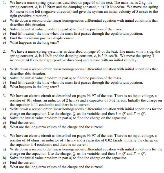Solved 4. ﻿We have an electric circuit as described on pages | Chegg.com