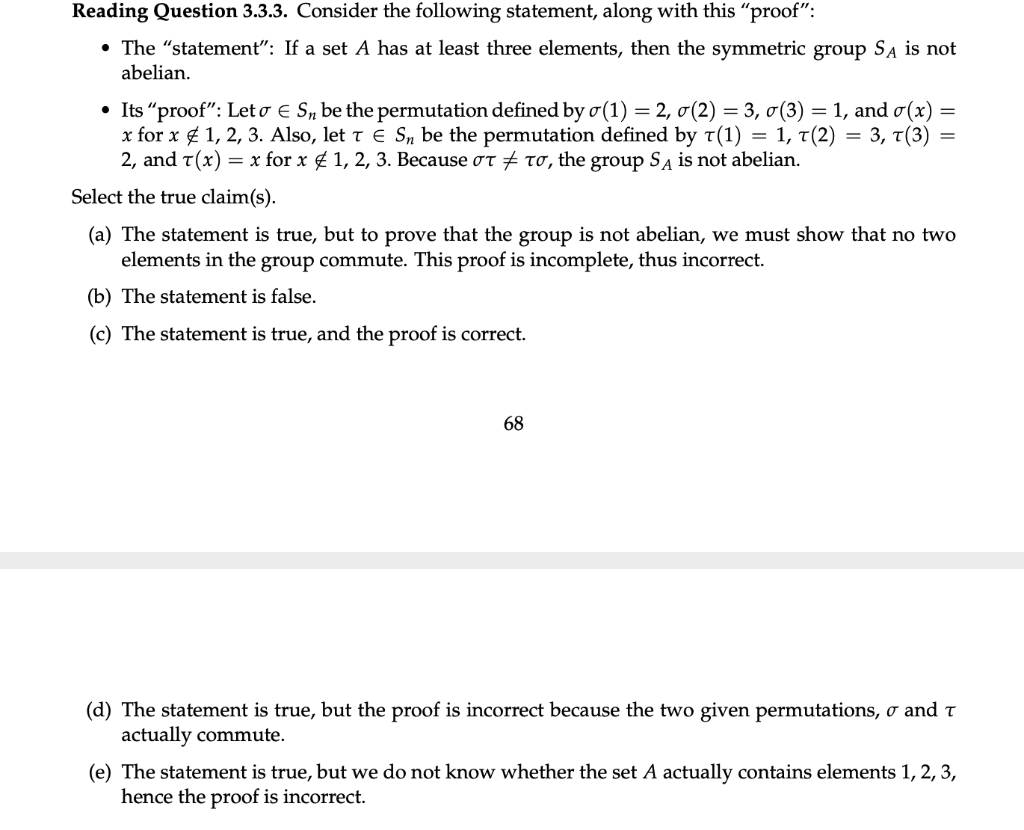Solved = Reading Question 3.3.3. Consider the following | Chegg.com