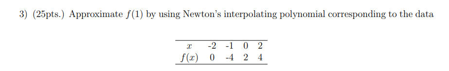 Solved 3) (25pts.) Approximate f(1) by using Newton's | Chegg.com