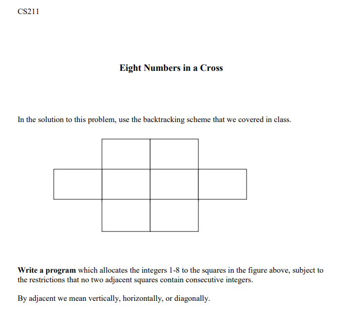 Solved CS211 Eight Numbers in a Cross In the solution to | Chegg.com