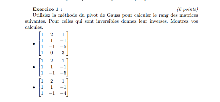 Solved Exercice 1: ( 6 points) Utilisiez la méthode du pivot | Chegg.com