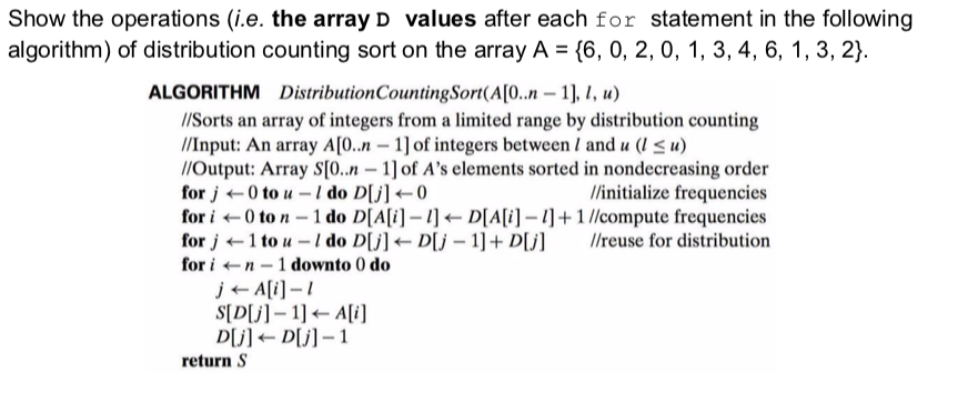 Show the operations (i.e. the array D values after | Chegg.com