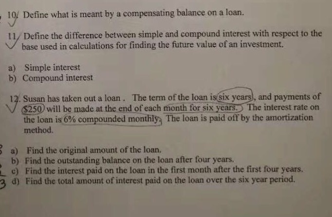 Solved 10/ Define what is meant by a compensating balance on | Chegg.com