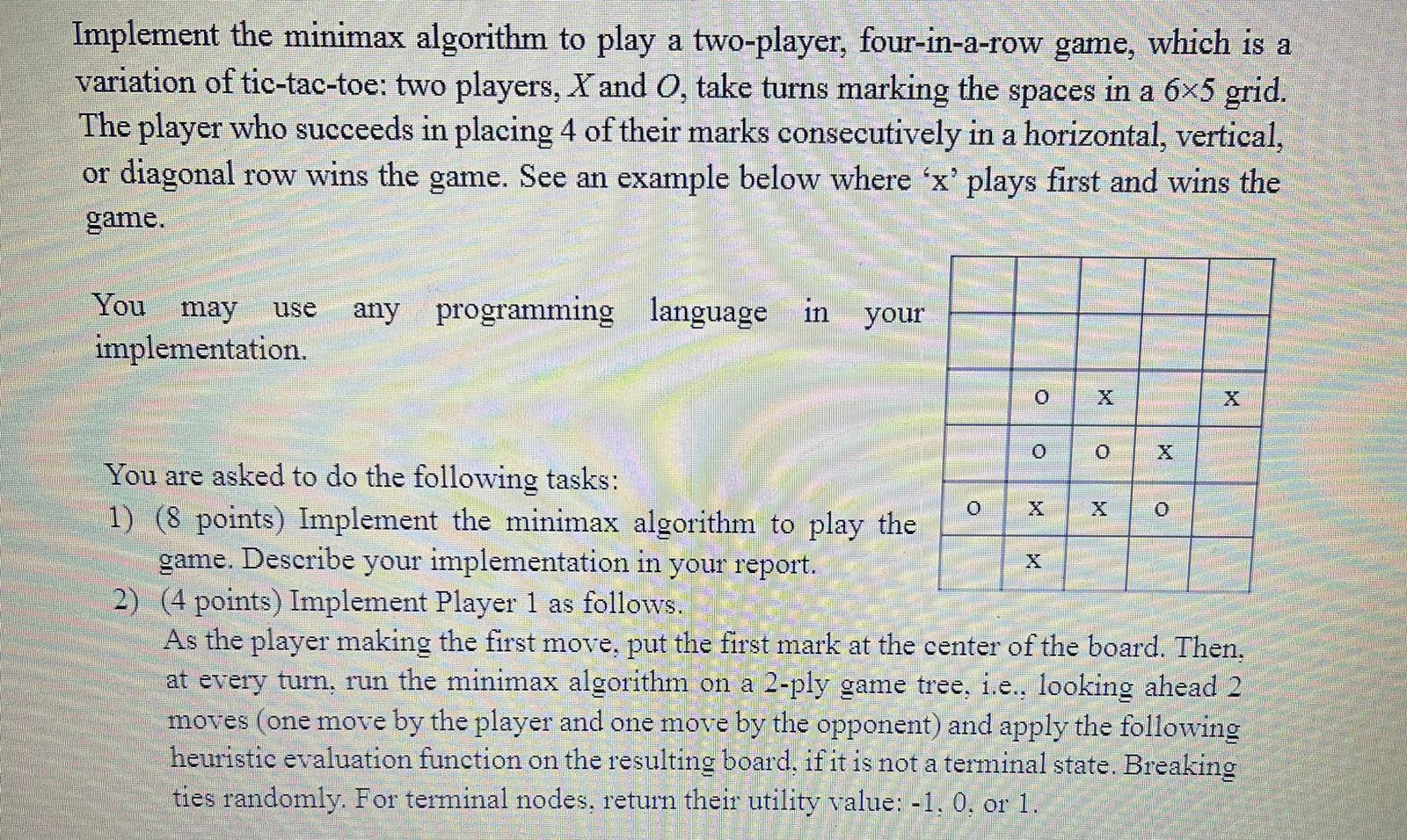 Implement the minimax algorithm to play a two-player, | Chegg.com