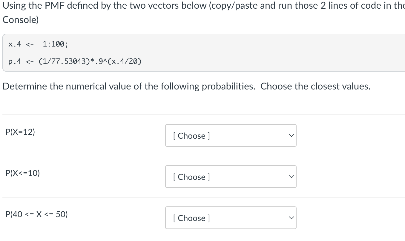 Solved Using the PMF defined by the two vectors below | Chegg.com