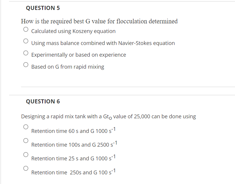 Solved QUESTION 5 How is the required best G value for | Chegg.com