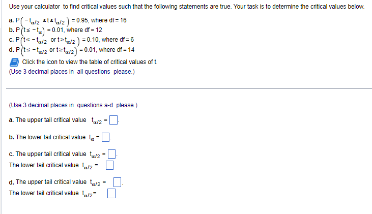 Solved Use your calculator to find critical values such that | Chegg.com