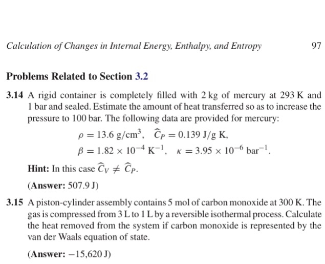Solved Calculaion of Changes in Internal Energy, Enthalpy, | Chegg.com
