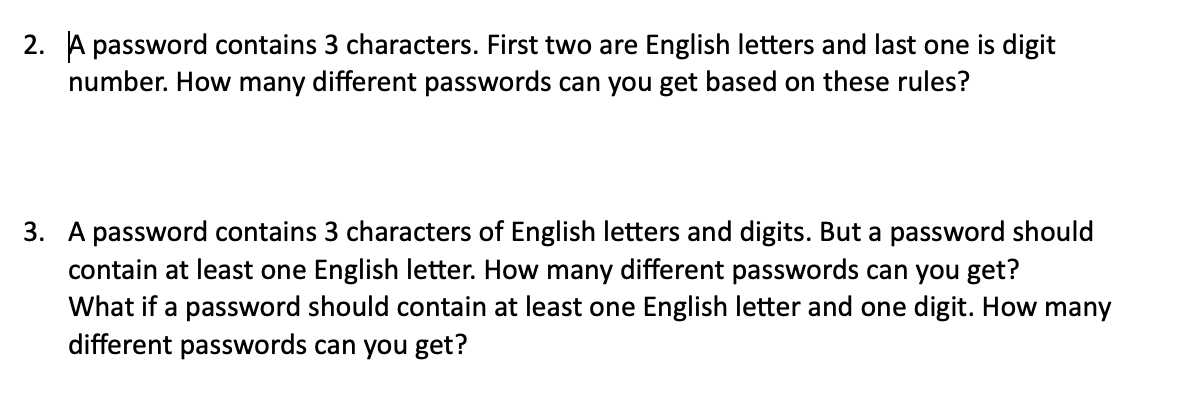 Solved 2. A password contains 3 characters. First two are | Chegg.com