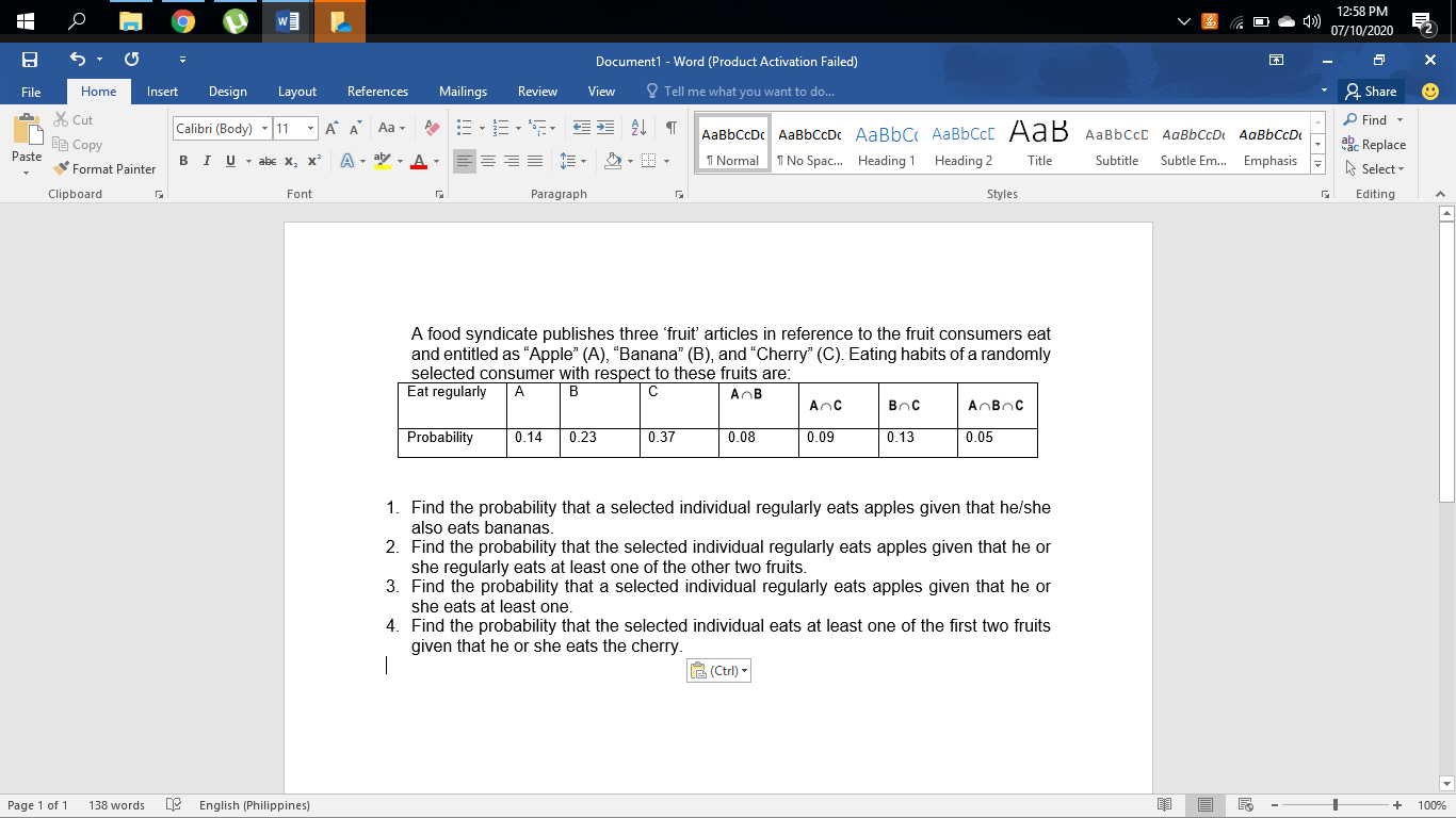 Solved 12:58 PM 07/10/2020 Document1 - Word (Product | Chegg.com
