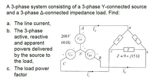 Solved A 3-phase system consisting of a 3-phase Y-connected | Chegg.com