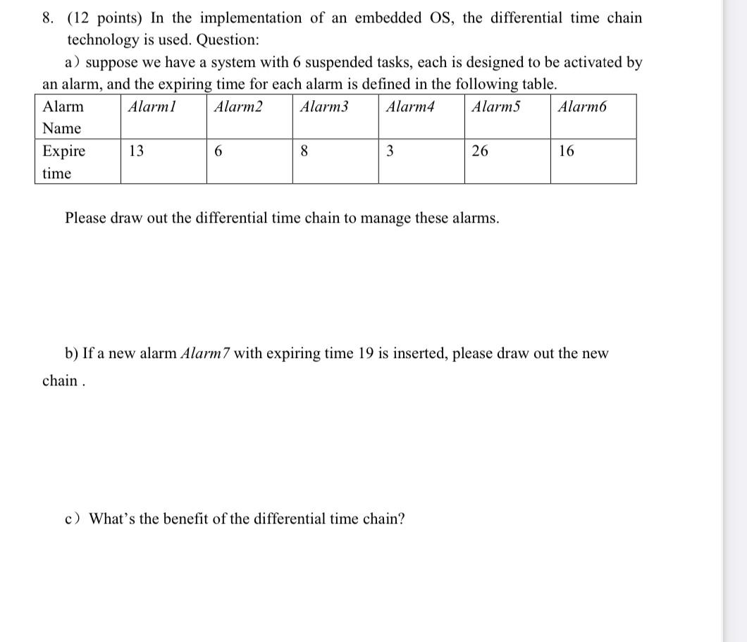 Solved 8. (12 points) In the implementation of an embedded | Chegg.com
