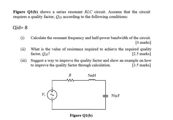 Solved Figure Q1(b) shows a series resonant RLC circuit. | Chegg.com
