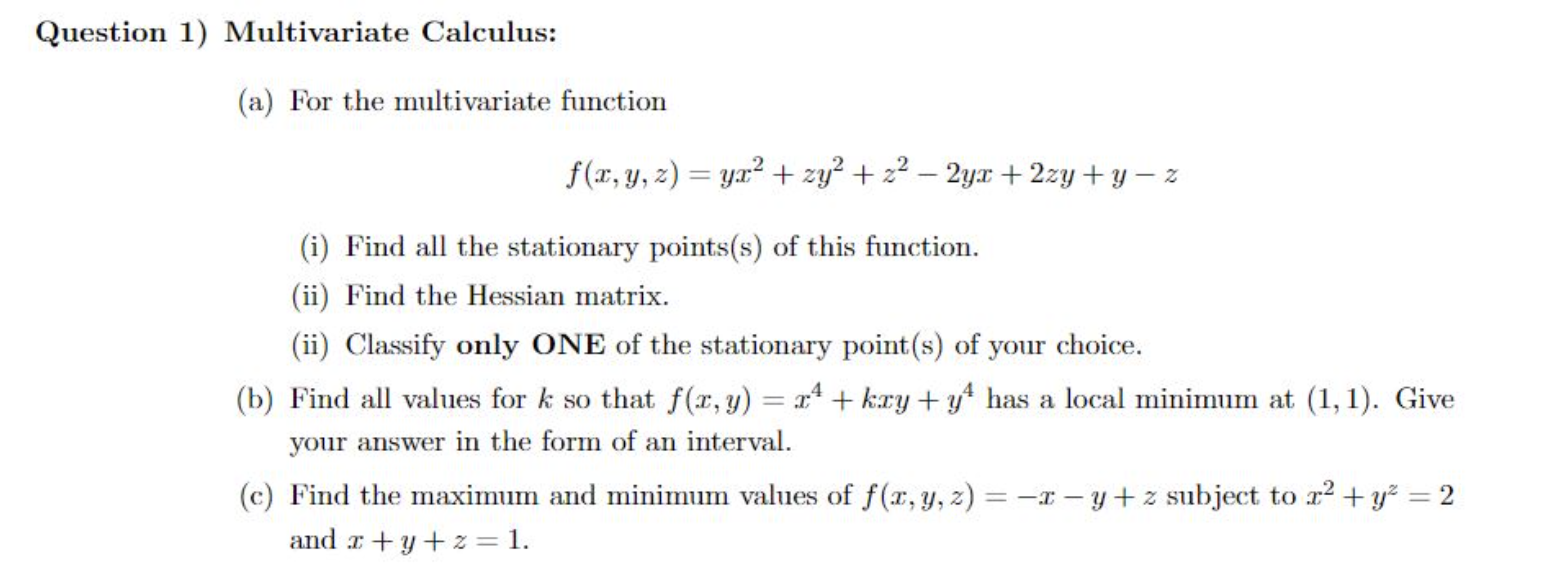 Solved Multivariate Calculus A For The Multivariate 