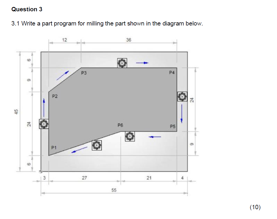 Solved Question 3 3.1 Write a part program for milling the | Chegg.com