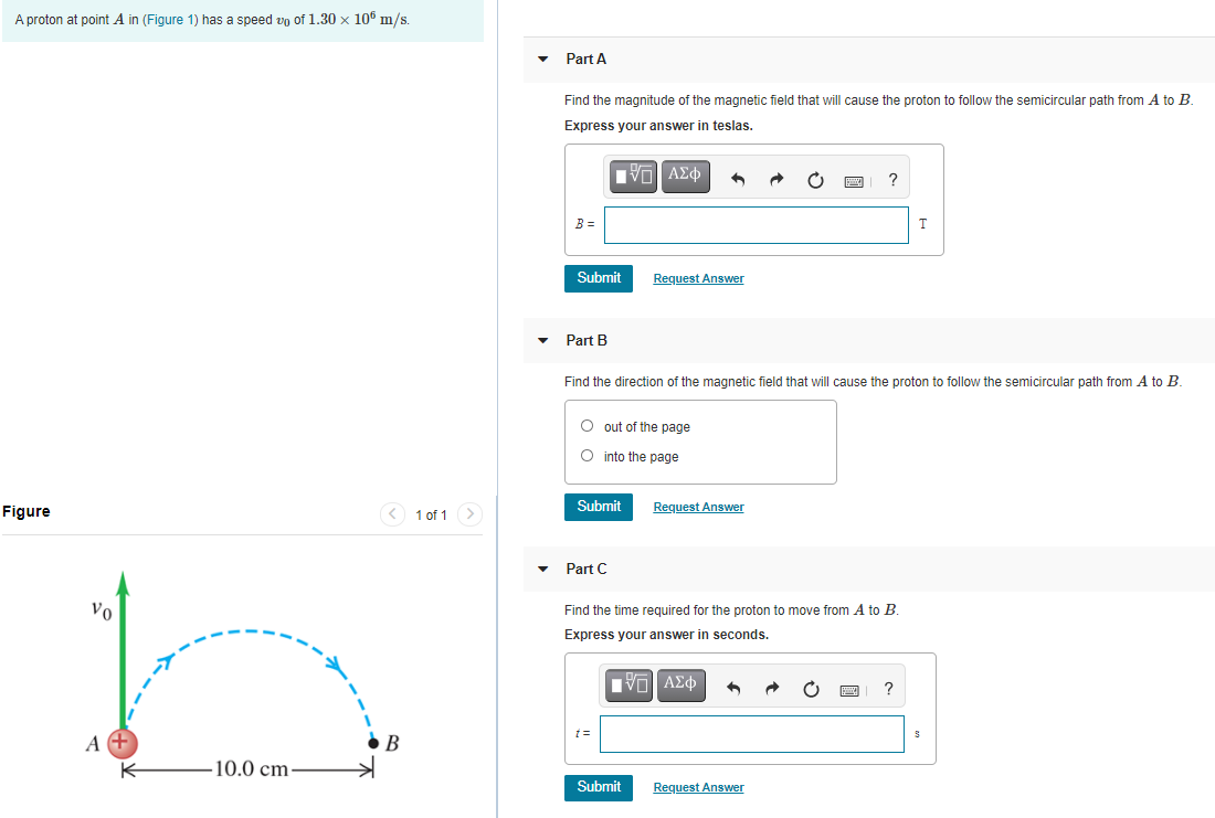 Solved A proton at point A in (Figure 1) has a speed up of | Chegg.com