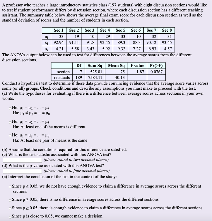 Solved: A Professor Who Teaches A Large Introductory Stati... | Chegg.com