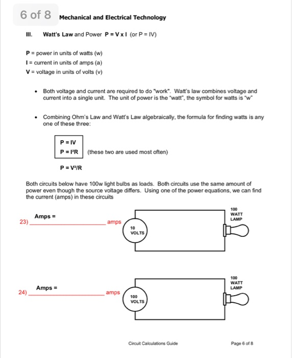 Solved 6 Of Mechanical and Electrical Technology lll. Watt's | Chegg.com