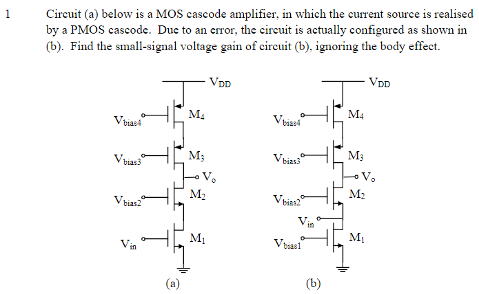 Solved Circuit (a) below is a MOS cascode amplifier, in | Chegg.com