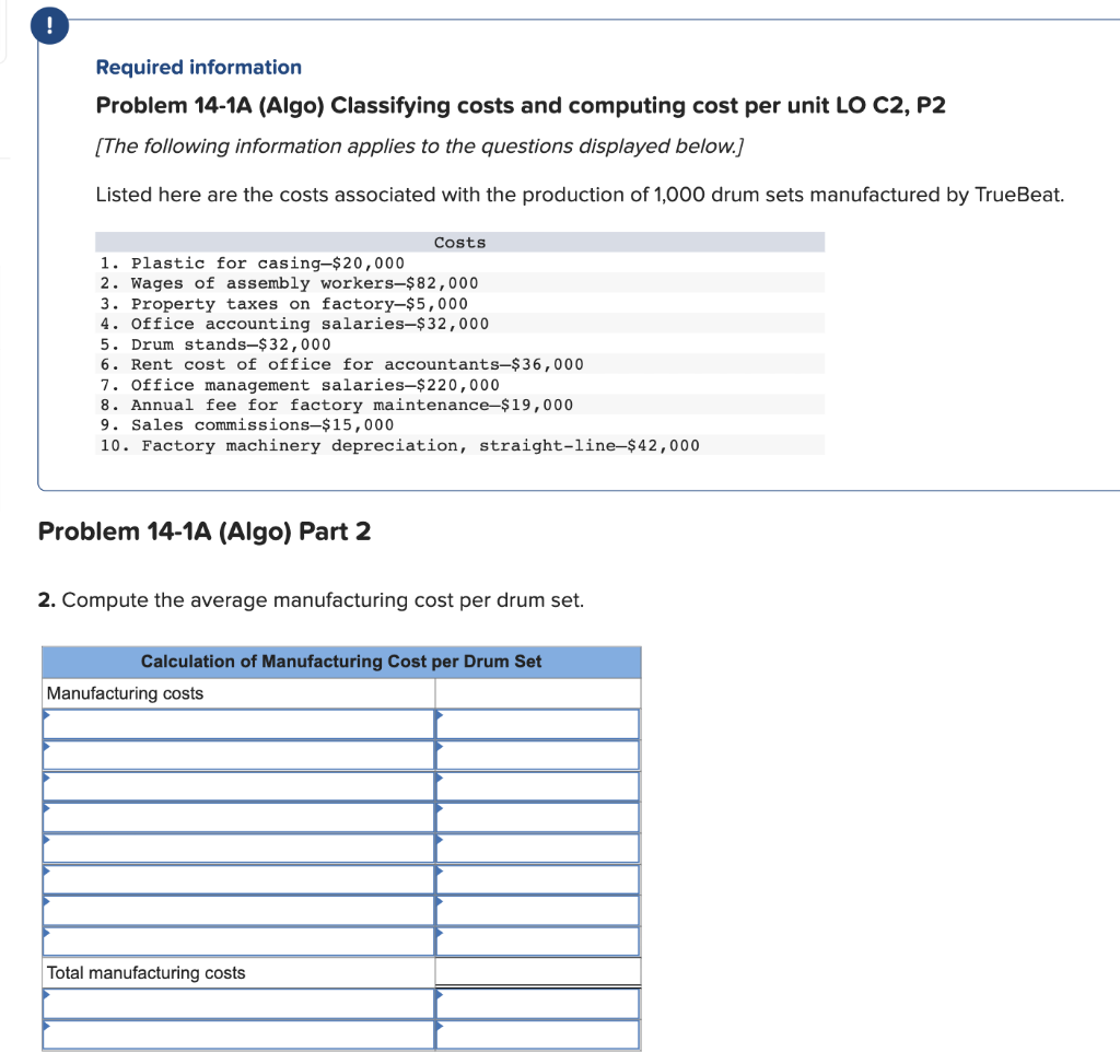 Solved Required information Problem 14-1A (Algo) Classifying | Chegg.com