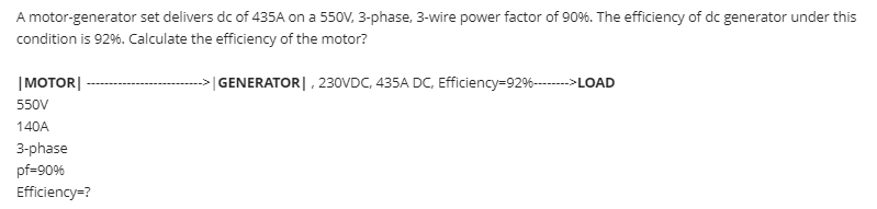 Solved A motor-generator set delivers dc of 435A on a 550V, | Chegg.com