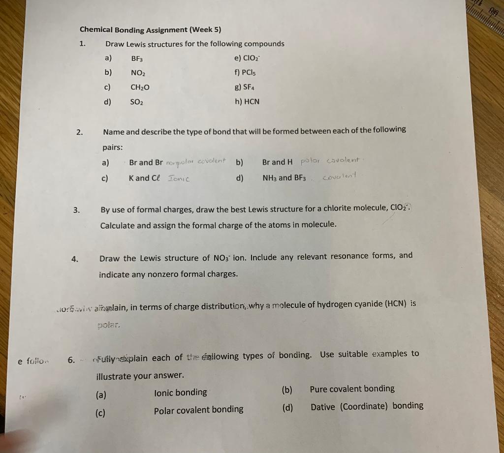 Solved Chemical Bonding Assignment (Week 5) 1. Draw Lewis | Chegg.com