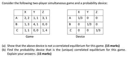 Solved Consider the following two-player simultaneous game | Chegg.com