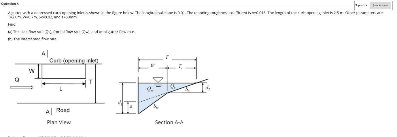 Solved Question 4 7 points Save Answer A gutter with a | Chegg.com
