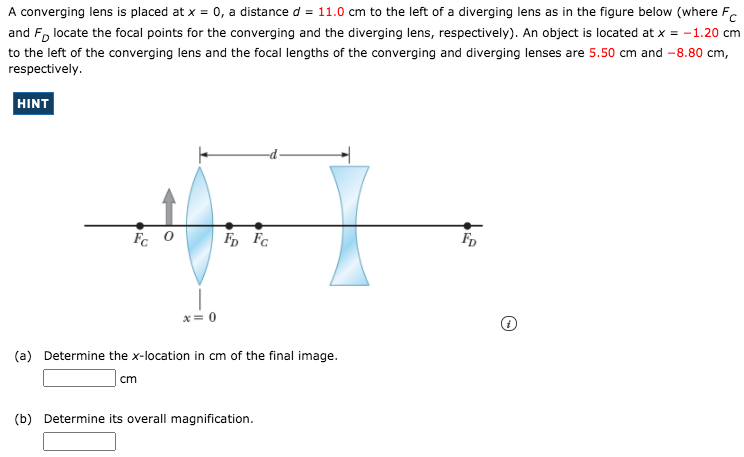 Solved Two converging lenses having focal lengths of f1 = | Chegg.com