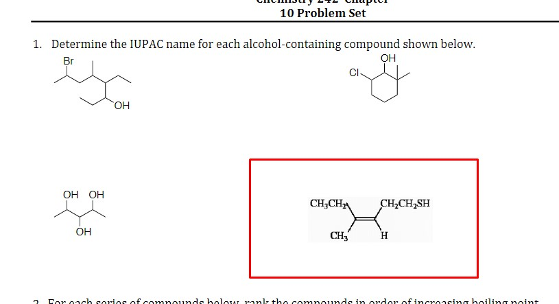 Solved 10 Problem Set Determine the IUPAC name for each | Chegg.com