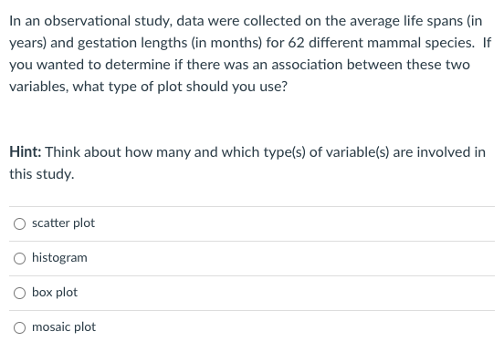 Solved In an observational study, data were collected on the | Chegg.com